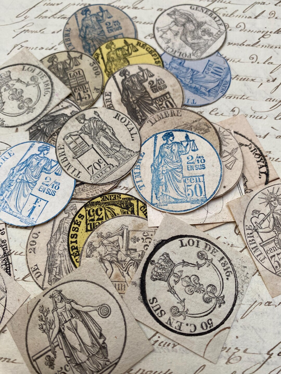 Original Ink Cachets From 1800s France, Notary Documents, Handwritten ...