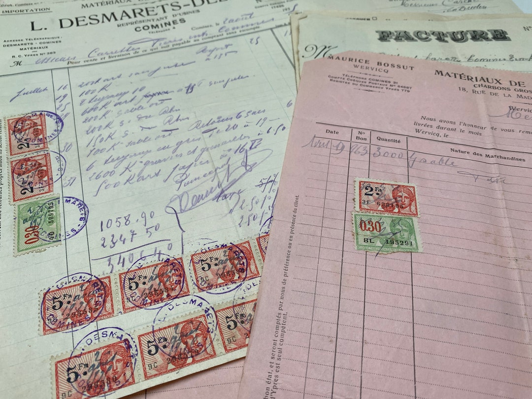 25 Vintage Receipts and Stamps From the 1930s, Original Paper Ephemera ...