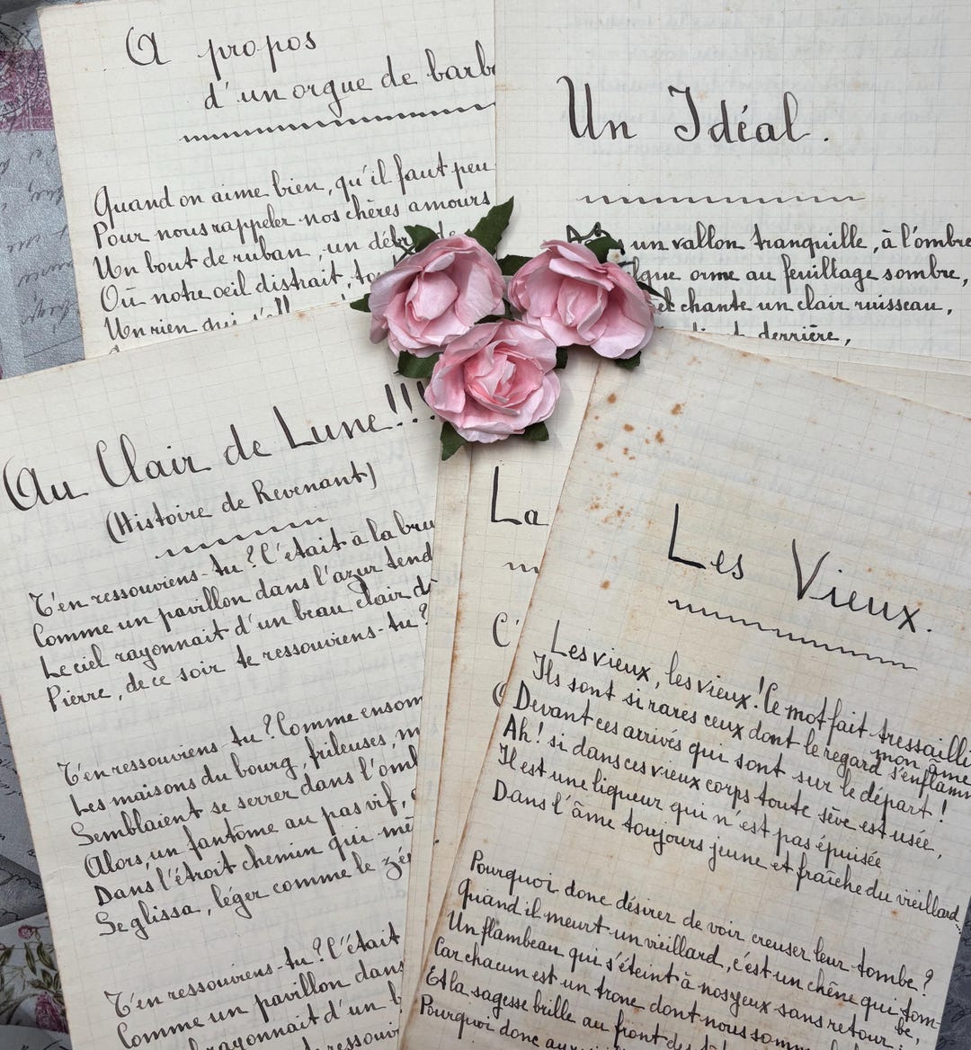 9 Original 1800s Handwritten French Poems, 19th Century Poetry From ...