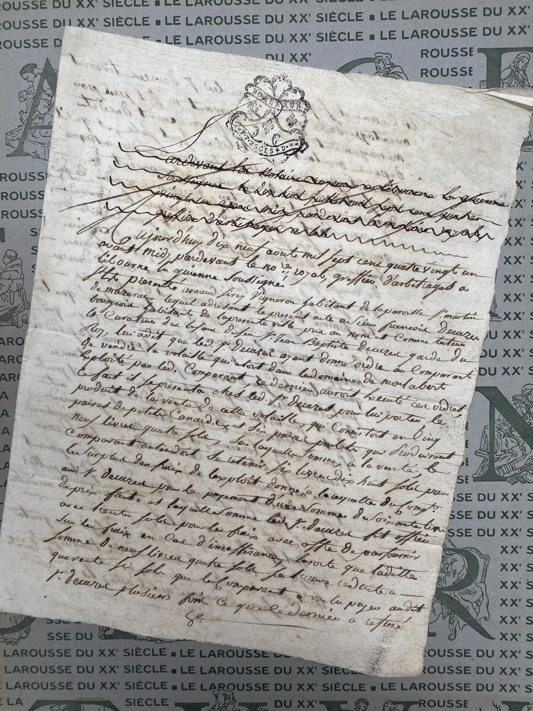 1781 Original French Document, Manuscript, Handwritten Antique Ephemera ...