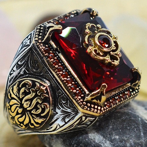Ruby Stone Men Silver Ring 925 Sterling Silver Ruby Gemstone - Etsy