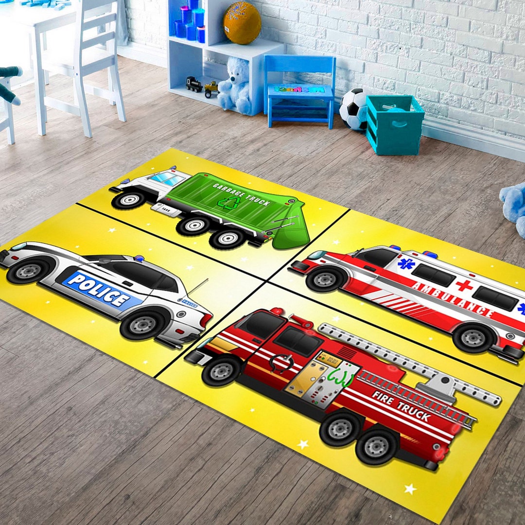 Police Car, Ambulance, Fire Truck Vehicle Rugs, Kids Room Decor, Kids ...
