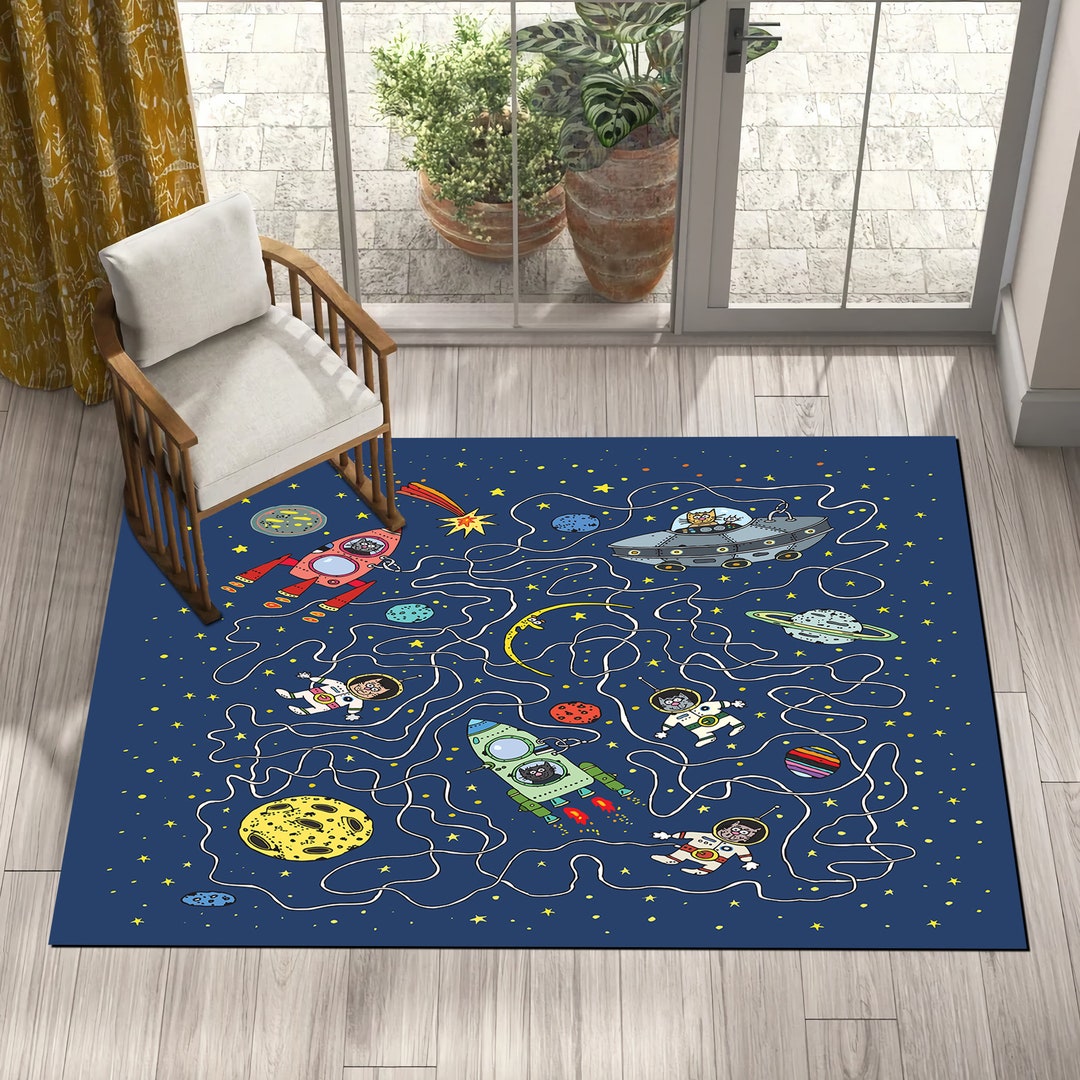 Kids Rugs Solar System-cartoon-space-planet Design Rug - Etsy