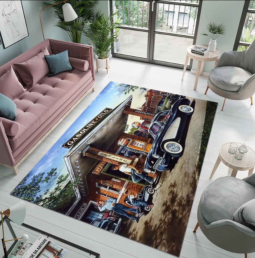 60s,70s Old American Rug, Retro Rug, Garage Rug, Sports Car Rug, Rug ...