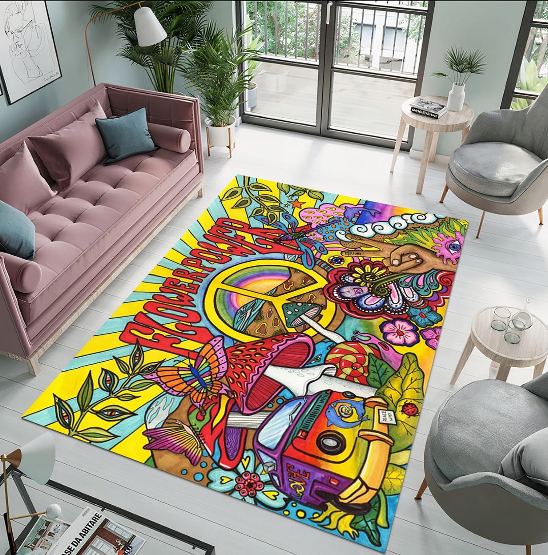 Flower Power Rug, Don't Fight Make Love Rug, Room Decor, Teenage Rug ...