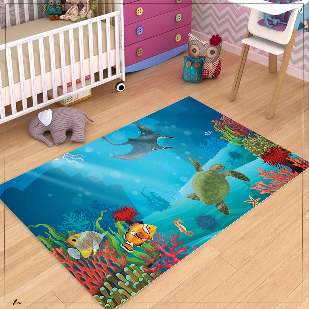 Blue Rug,aquarium Rug,boys Room Rug,undersea World,children Rug ...