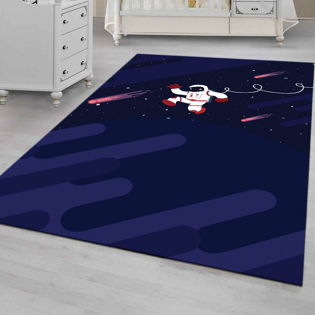 Blue Rug, Space Rocket Rug, Personalized Rug, Kids Rug, Boy Rug ...