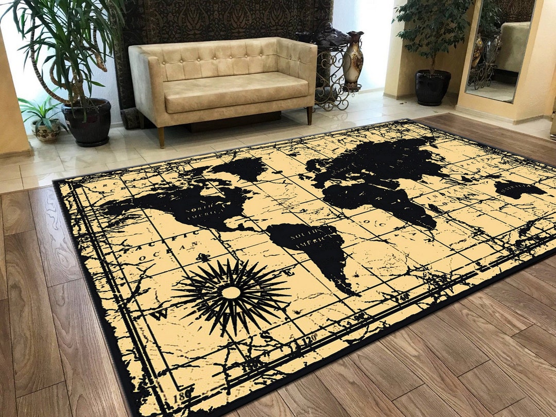 Modern World Map Themed Kilim Floor Antislip Home Area Carpet Aesthetic ...