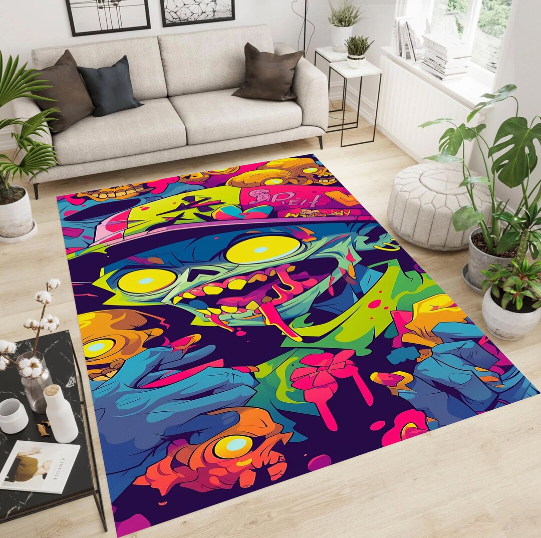 Zombie Rug, Horror Themed Rug, Illustration Rug, Halloween Rug, Funny ...