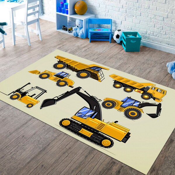 Kids Construction Truck Rug - Etsy