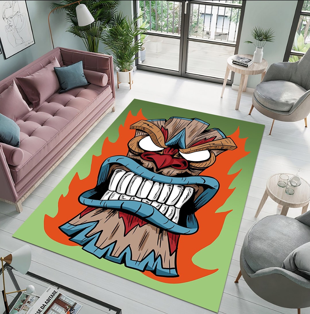 Totem, Tribe, Wooden Mask Rug, Aesthetic Rug, Soft Rug, Living Room Rug ...