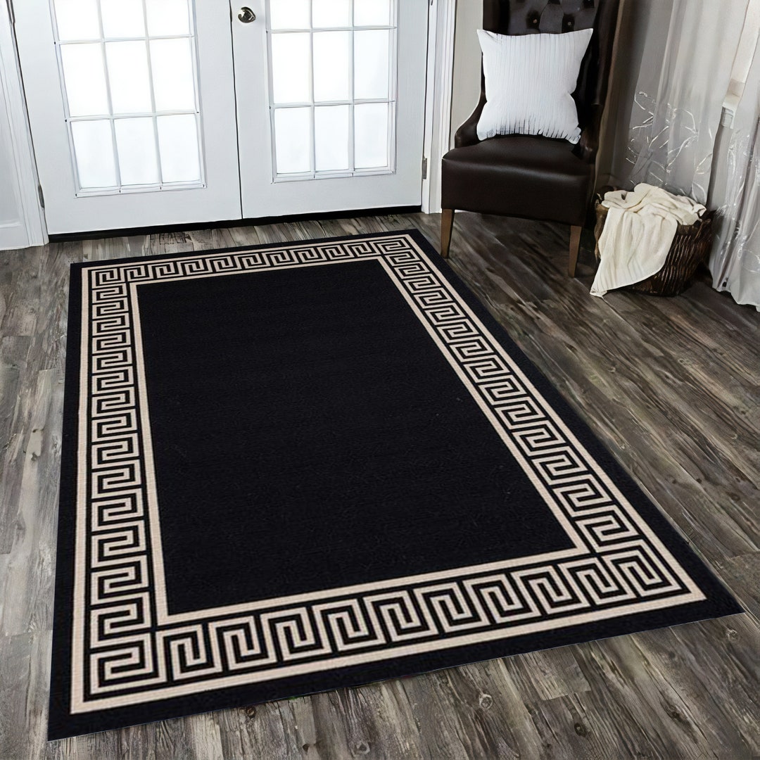Greek Wave Pattern Rug, Black Design Rug, Modern Rug, Greek Mythology ...