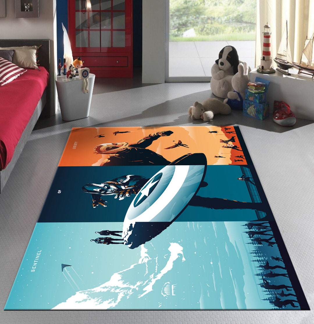 Captain America Rug, Decor Rug, Boy Room Rug, Area Rug, Gift for Him ...