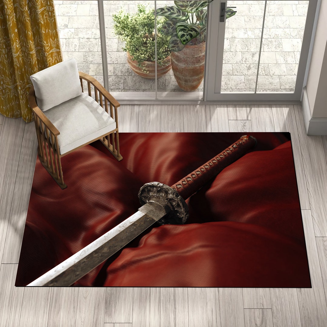 Katana Rug, Japan Art Rug, Samurai Rug, Sword Rug, Anime Rug, Aesthetic ...