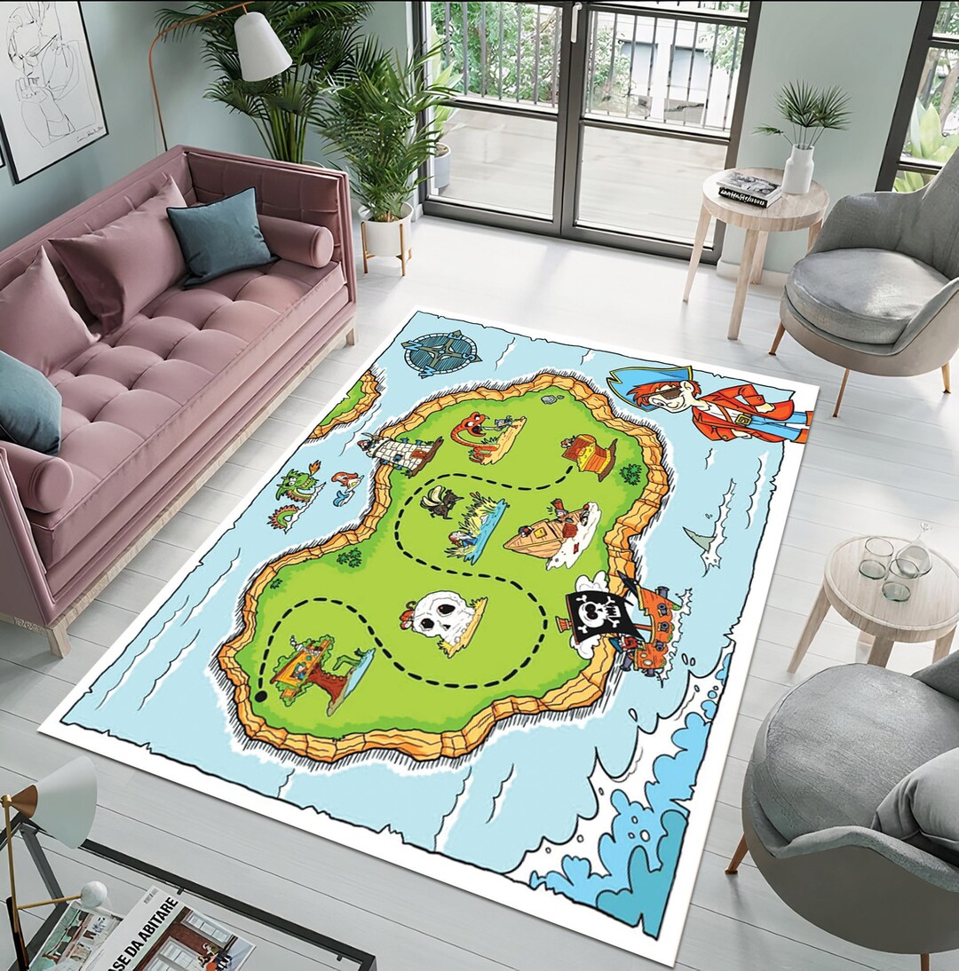 Pirate Island Rug, Game Rug, Treasure Island, Kids Room Rug, Maps, Sea ...