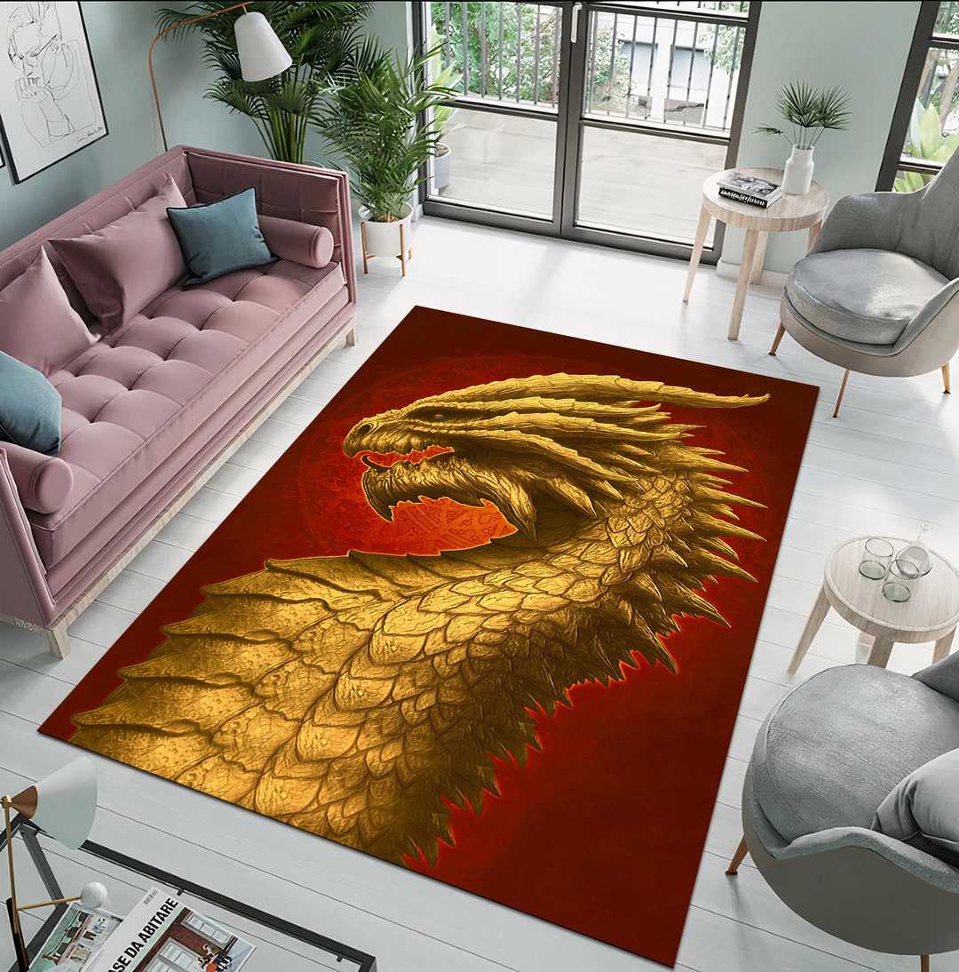 Golden Dragon Rug, Dragon Rug, Dino Rug, Anime Rug, Chinese Legend ...