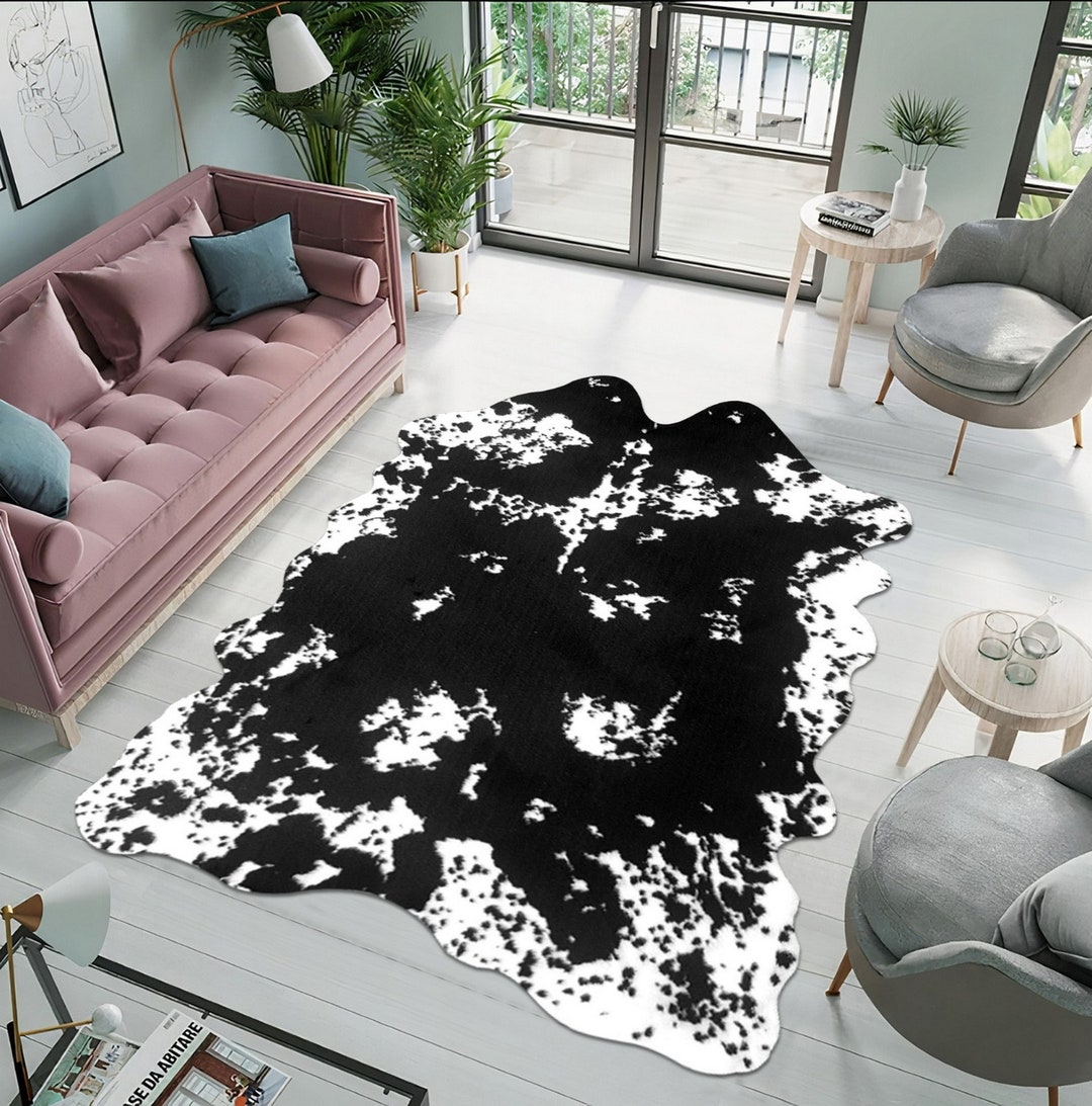 Cow Print Rug Artificial Animal Skin Plush Rug Black Rug - Etsy