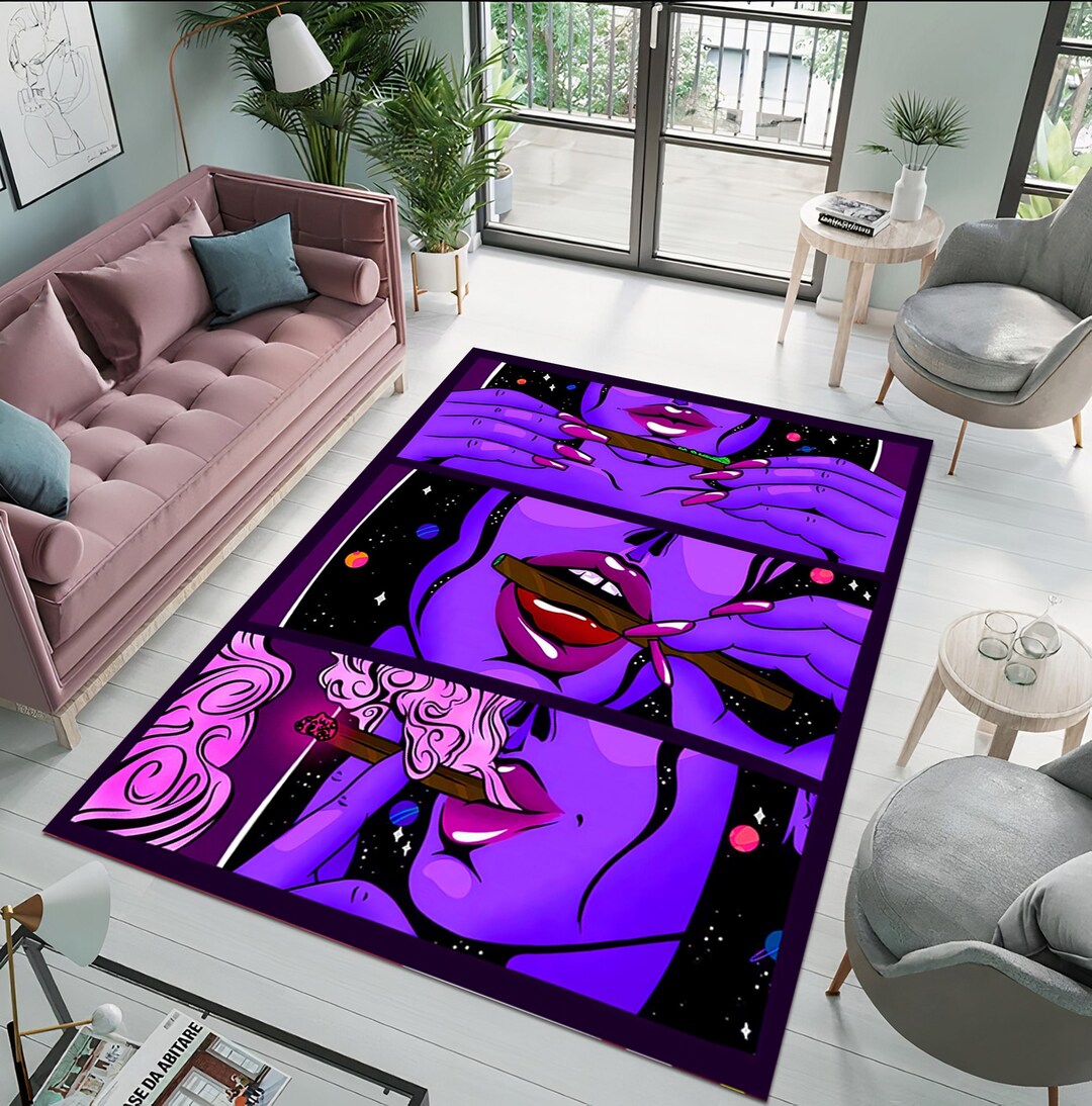 Purple Rug, Smoke Rug for Bedroom, Latina Girl Poster Rug, Modern Art ...