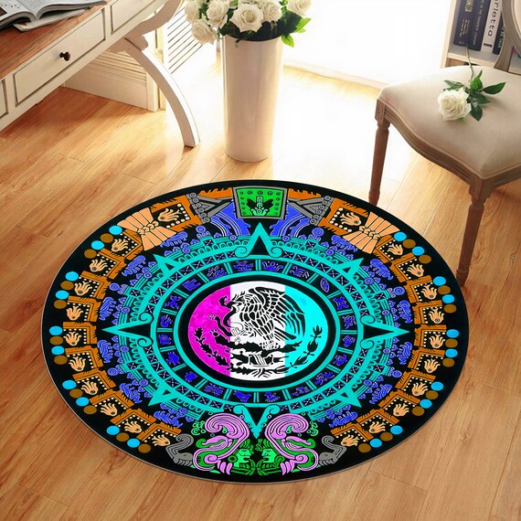 Inca Ethnic Round Rug Mayan Civilization Round Carpet - Etsy