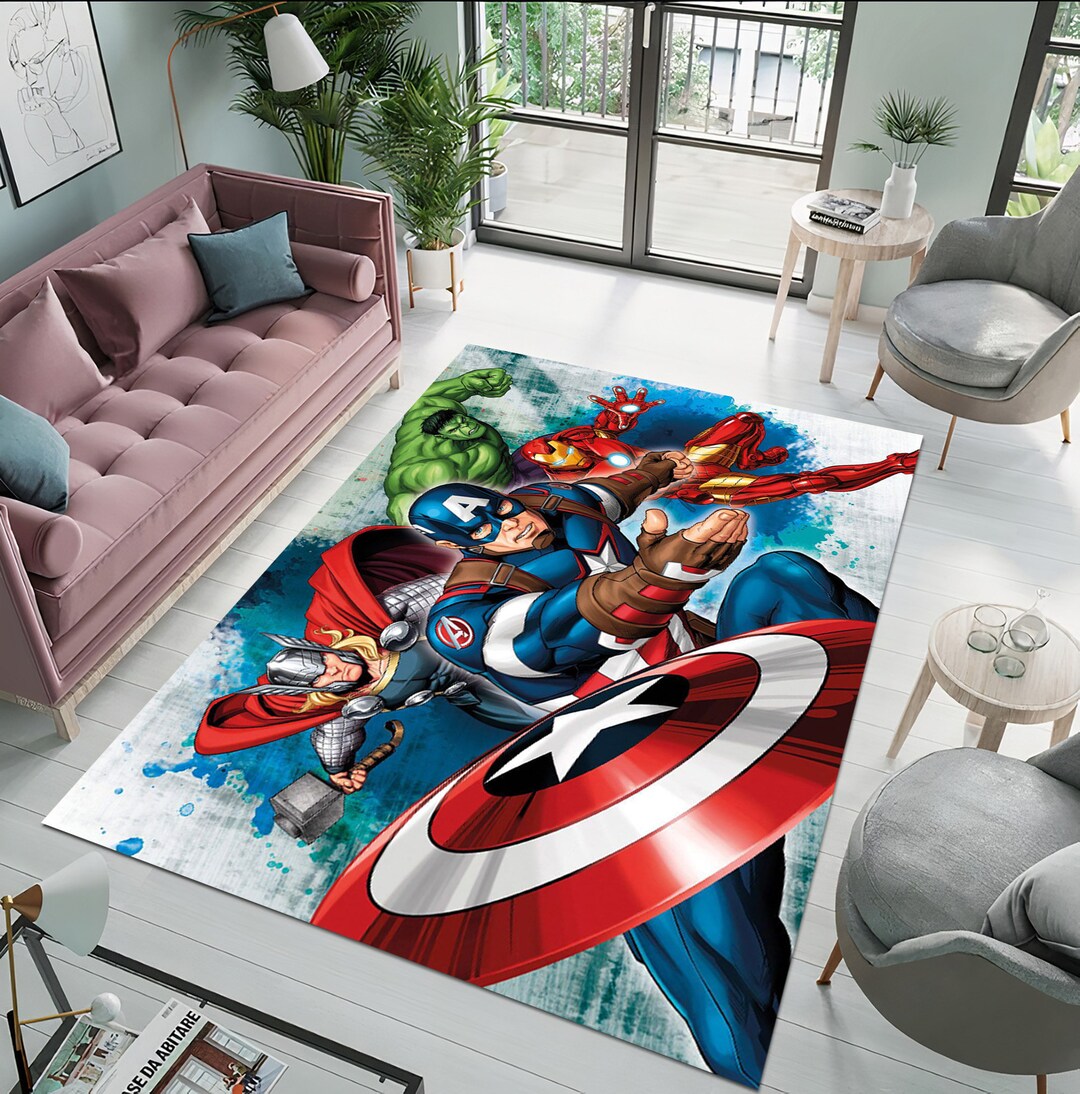 Captain America Decor,cartoon Rug,spiderman Movie Comics Rug,boys Room ...