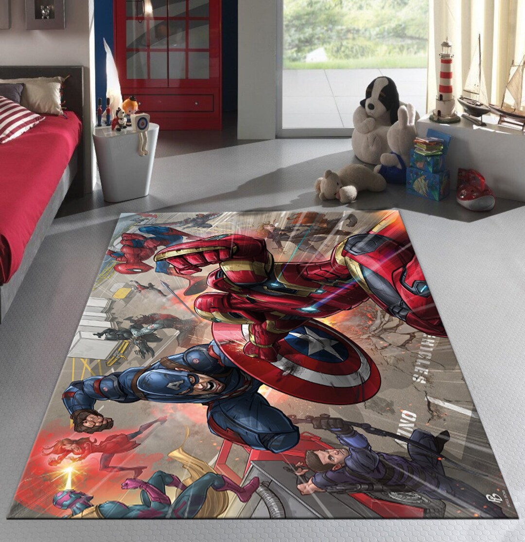 Captain America Rug, Decor Rug, Boy Room Rug, Area Rug, Gift for Him ...