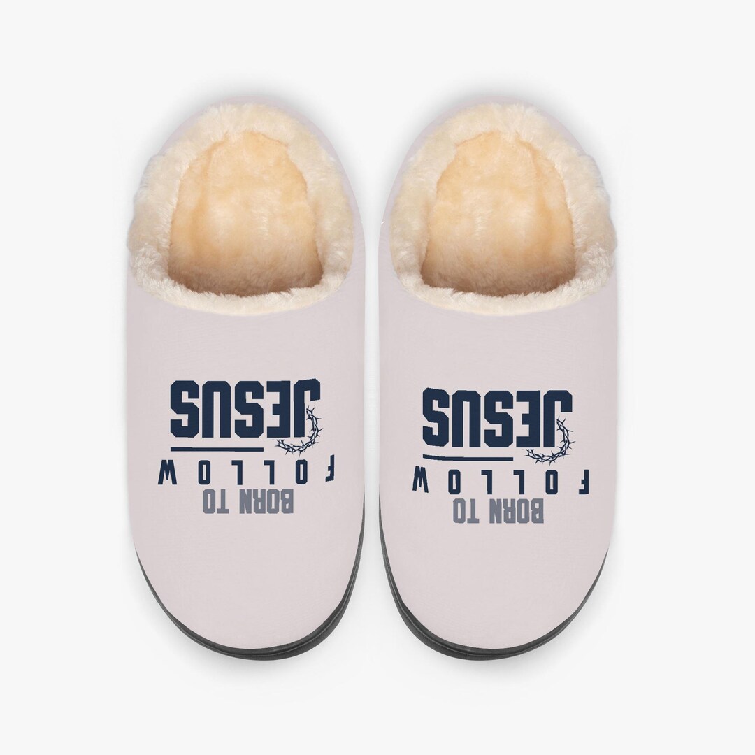 Born to Follow Jesus Fluffy Christian Bedroom Slippers - Cozy and Faith ...