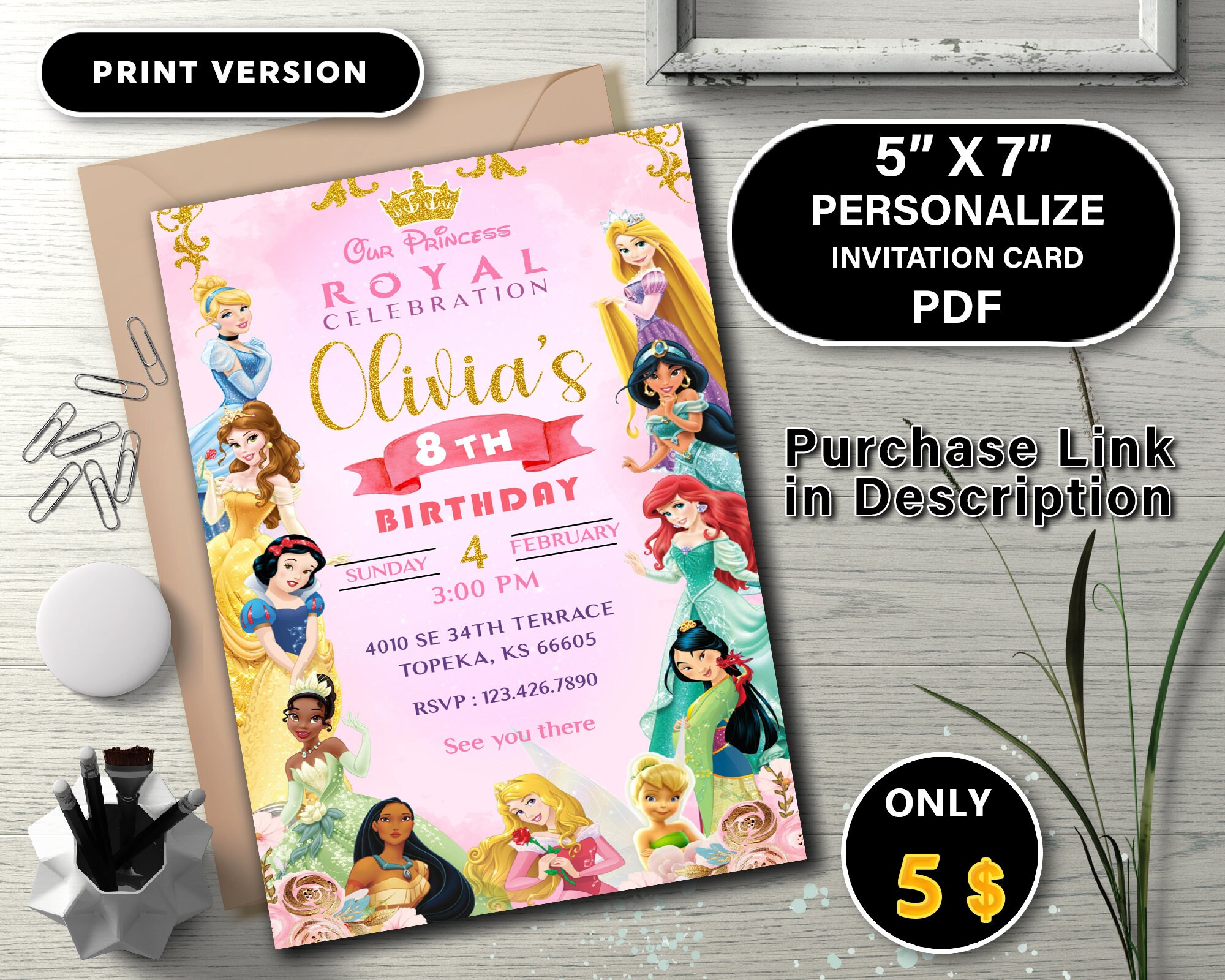 Princess Birthday Invitation Video | Disney Princess Invite | Editable ...