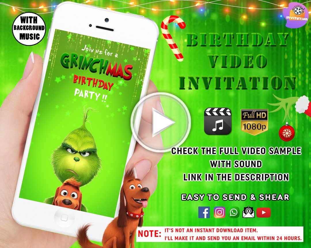 Grinch Birthday Invitation, Merry Grinchmas Invitation, Christmas ...