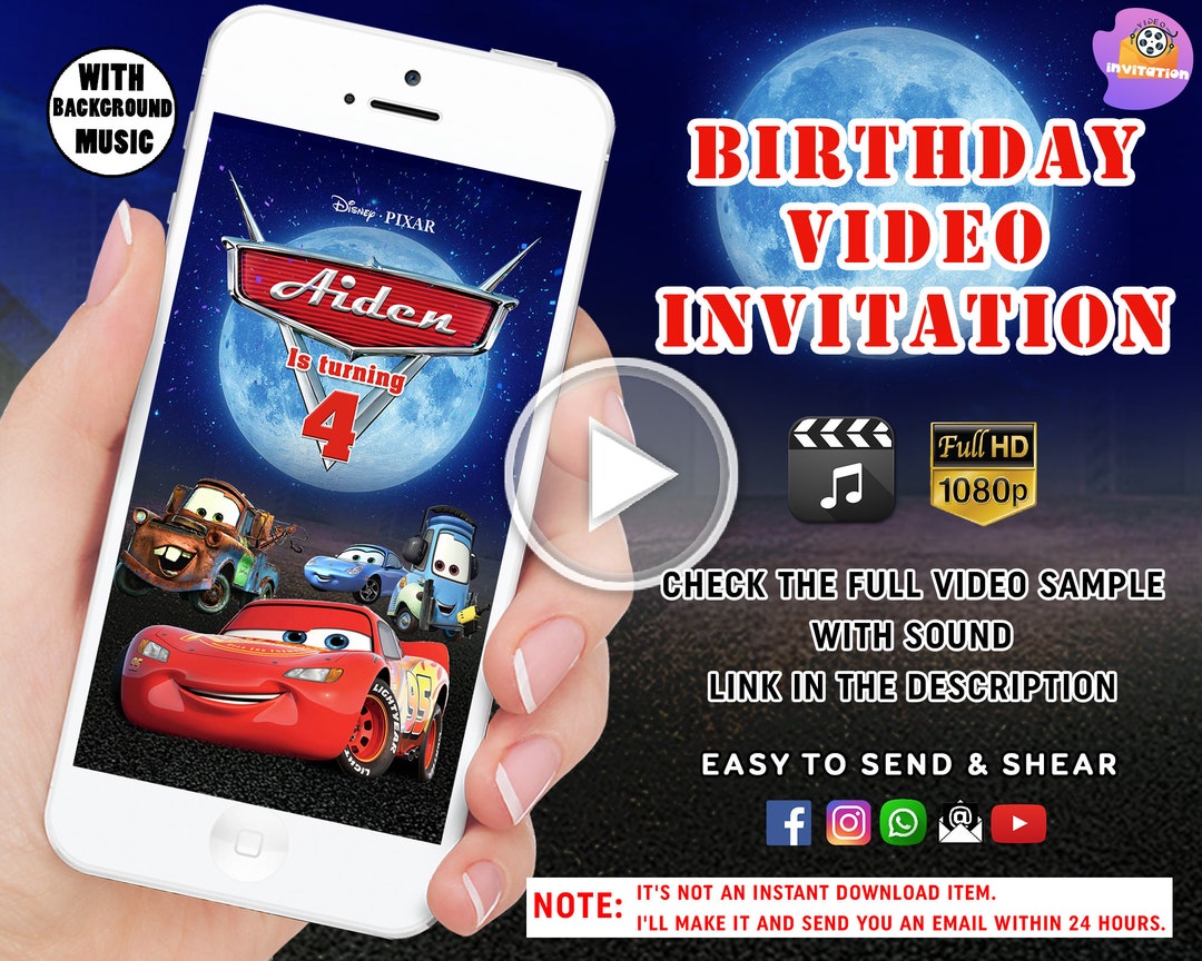 Invitación de cumpleaños de Cars, invitación de vídeo de Cars ...