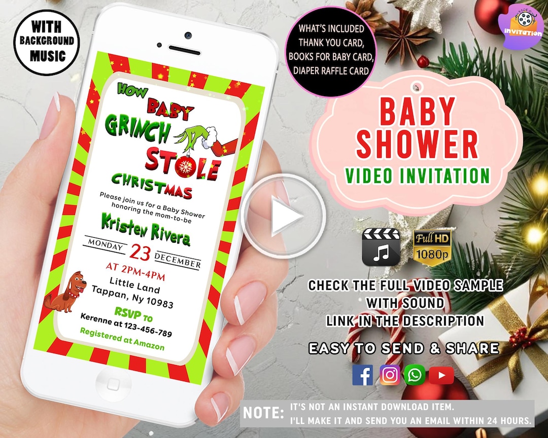 Grinch Baby Shower Invitation Baby Stole Christmas Red Green Baby ...