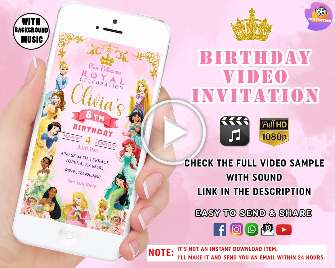 Princess Birthday Invitation, Princess Animated Video Invitation, Royal ...
