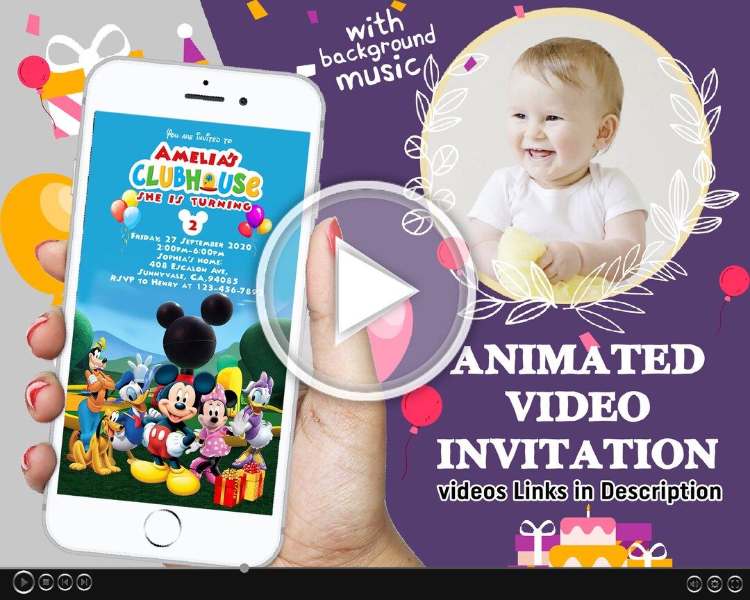 Mickey Mouse Invitation, Mickey Mouse Invite, Mickey Video Invitation ...