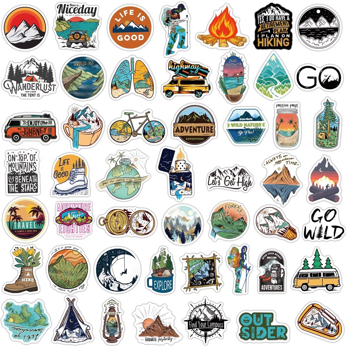 50 Nature Stickers Outdoors Hiking Sticker Set Waterproof - Etsy