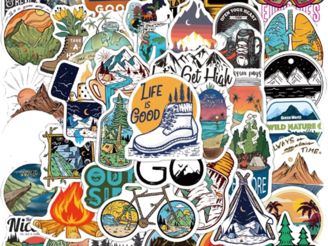 50 Nature Stickers, Outdoors Hiking Camping Sticker Set Waterproof for ...