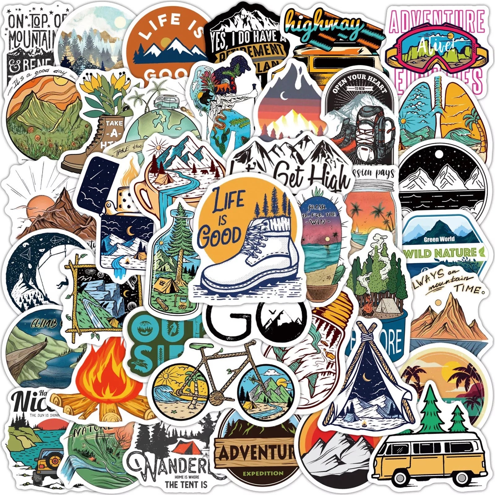 50 Nature Stickers Outdoors Hiking Sticker Set Waterproof - Etsy