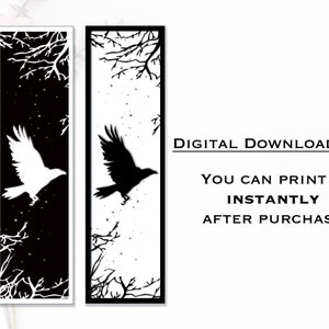 Printable Crow Bookmark Set for Reader Gift, Raven Black & White ...