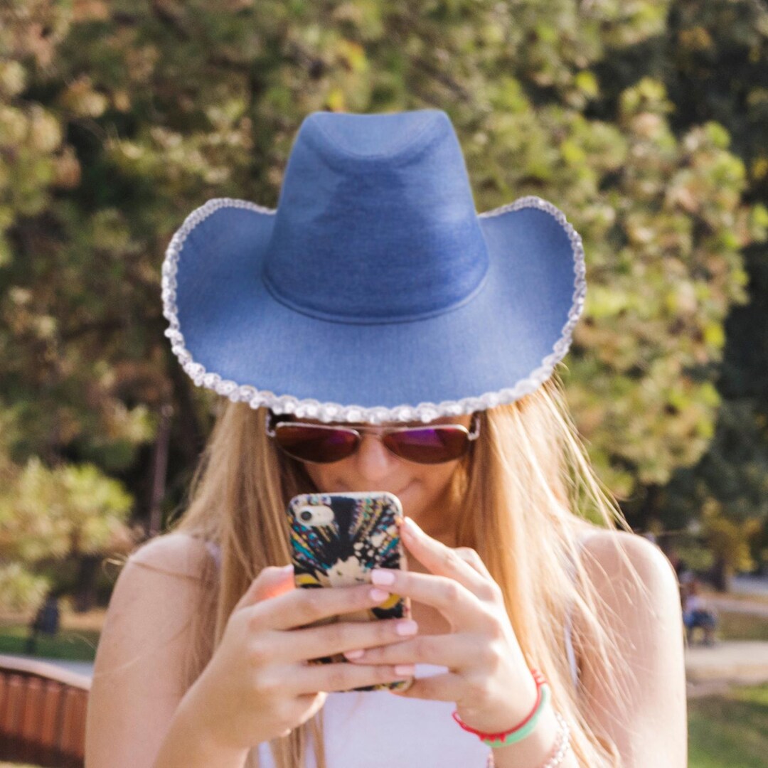 Denim Cowboy Hat With Sequin Trim - Etsy