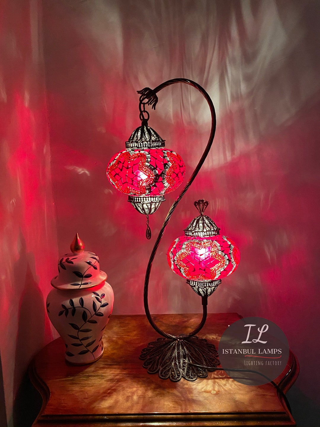 Double Shade Ruby Red Mosaic Turkish Filigree Table Lamp - Etsy