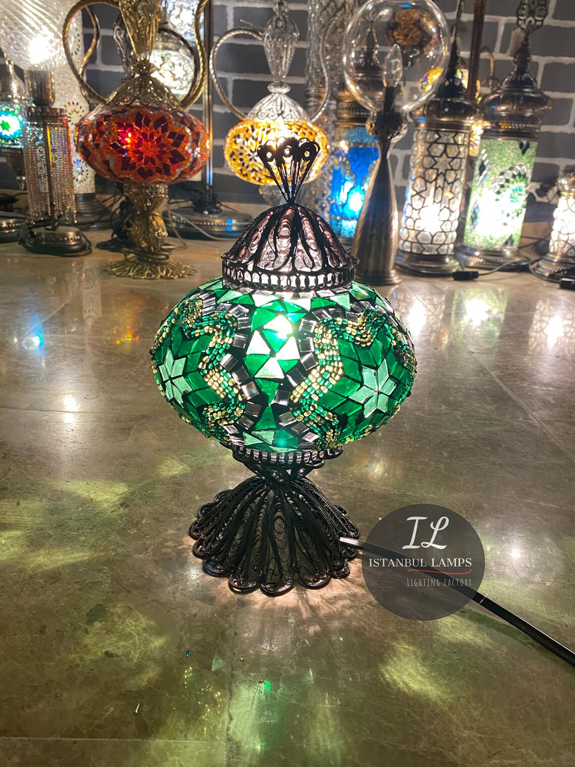 Turkish / Moroccan Mosaic Table Lamp Shade Emerald & Lavender | Etsy