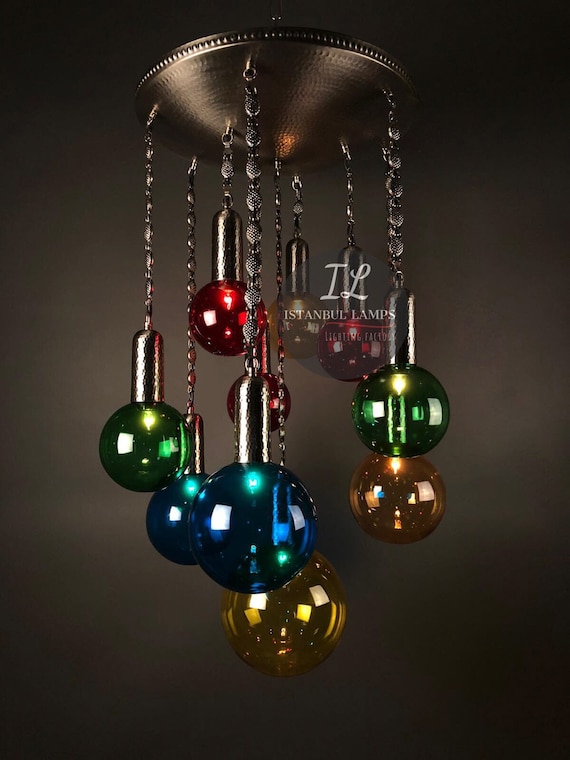 Contemporary Murano Glass Colourful Pendant Chandelier