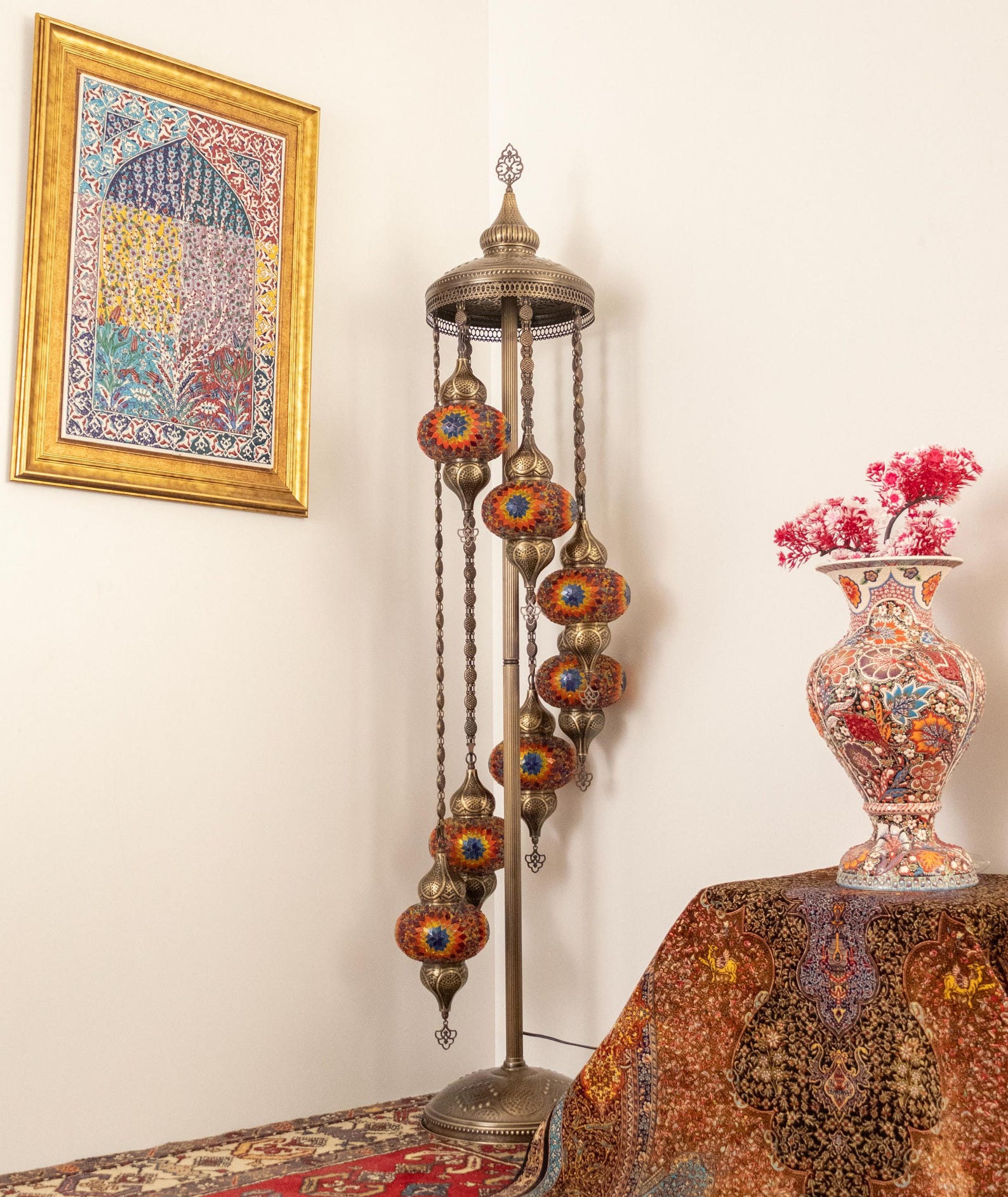 Turkish Sun Mosaic Floor Lamp: Vibrant Stained Glass for Mediterranean ...