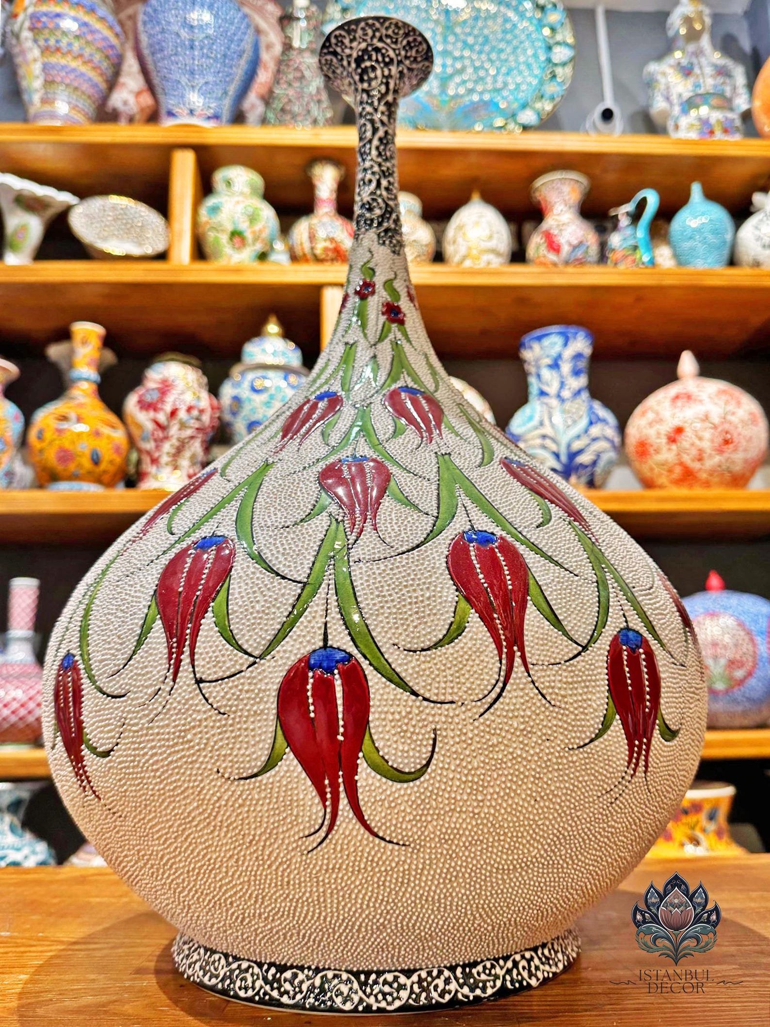 Handmade Turkish Ceramic Vase With Iznik Red Tulip Design ...
