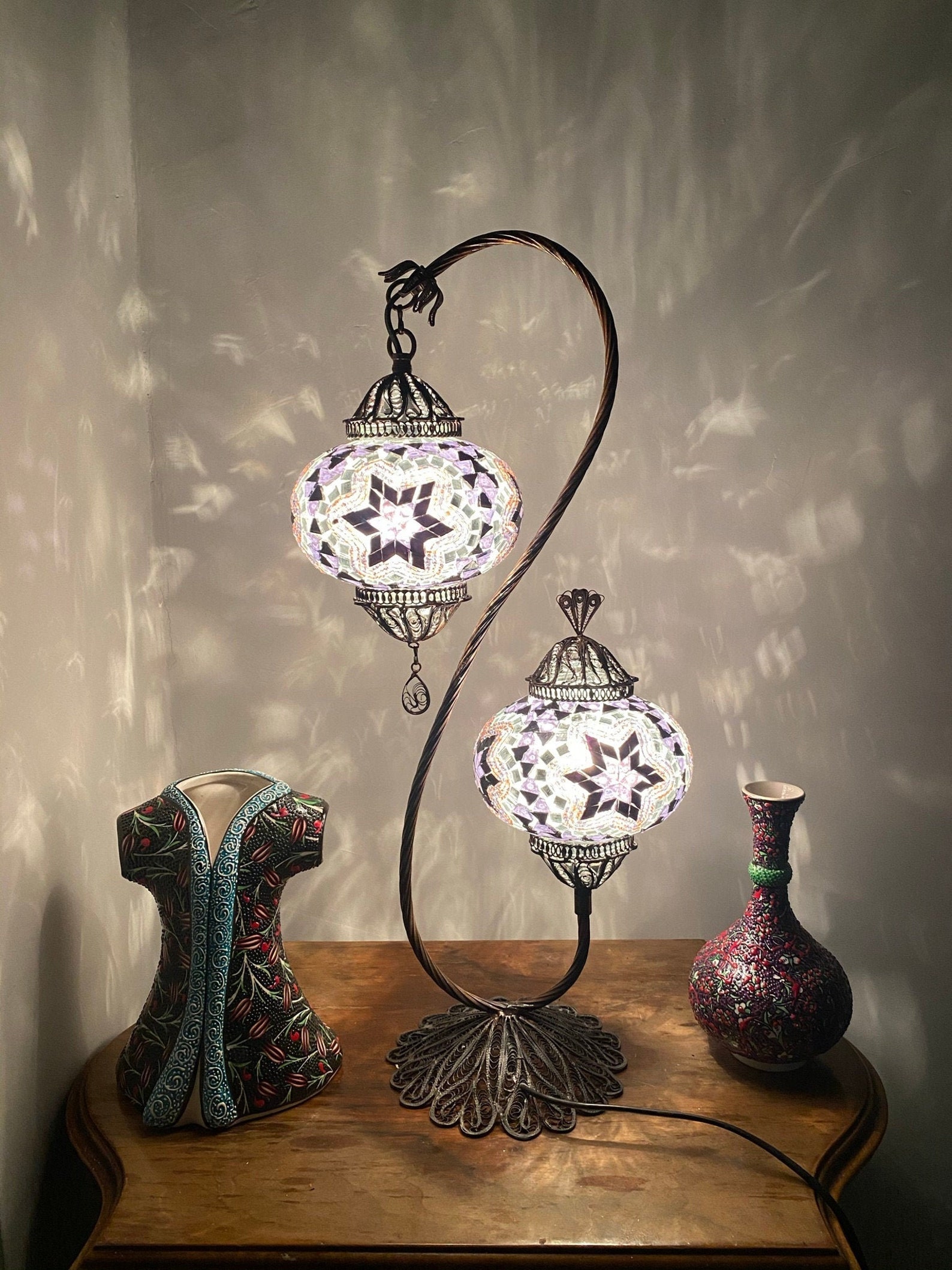 Double Lamp Shade Mosaic Turkish Filigree Table Lamps Lavender | Etsy