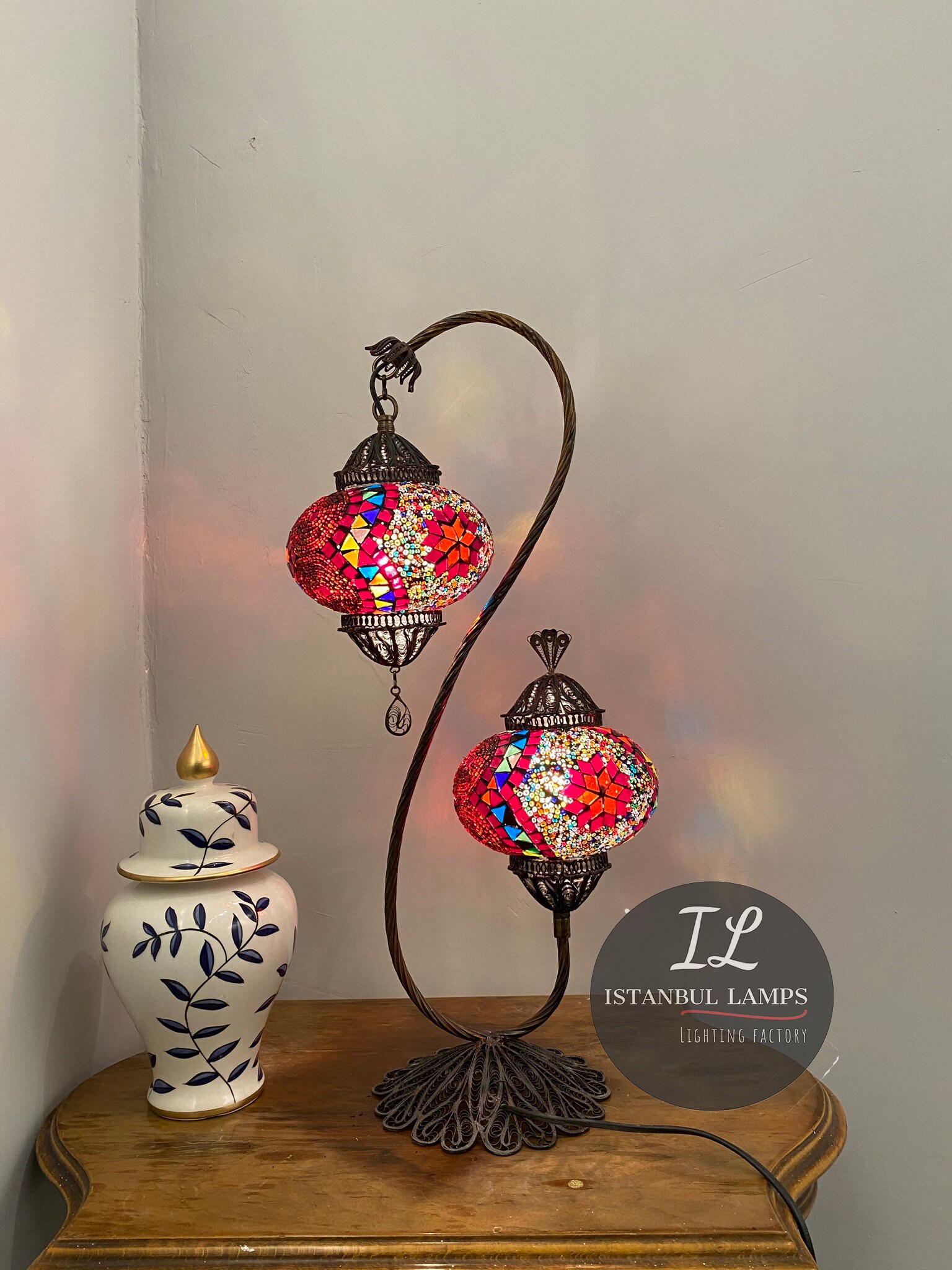 Double Lamp Shade Mosaic Turkish Filigree Table Lamps Lavender | Etsy