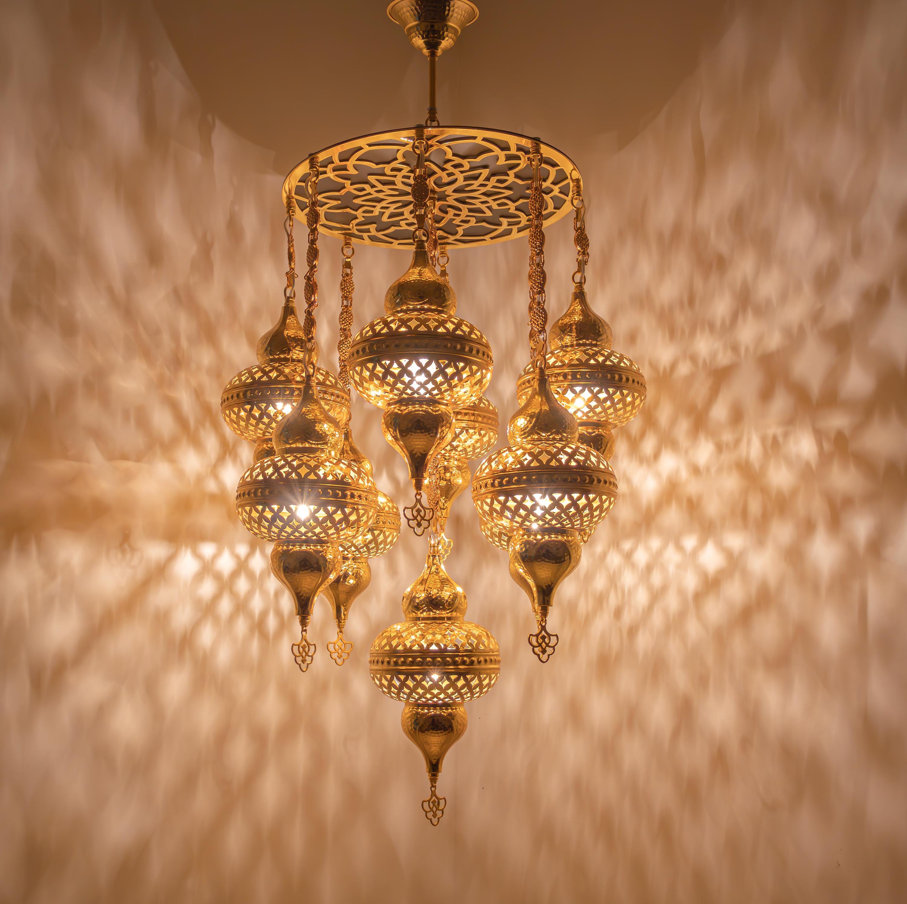 Handmade Gold Geometric Chandelier – Turkish-moroccan Style Pendant ...