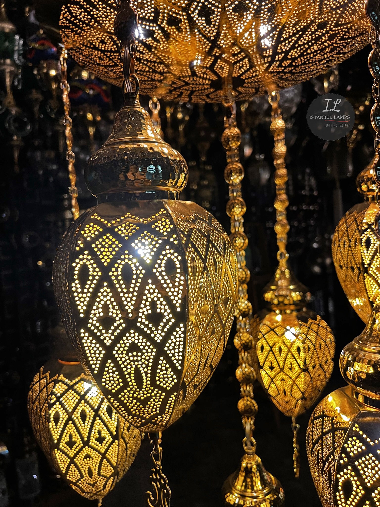 Turkish-moroccan Fusion Gold Laser Cut Hanging Chandelier: A Modern ...