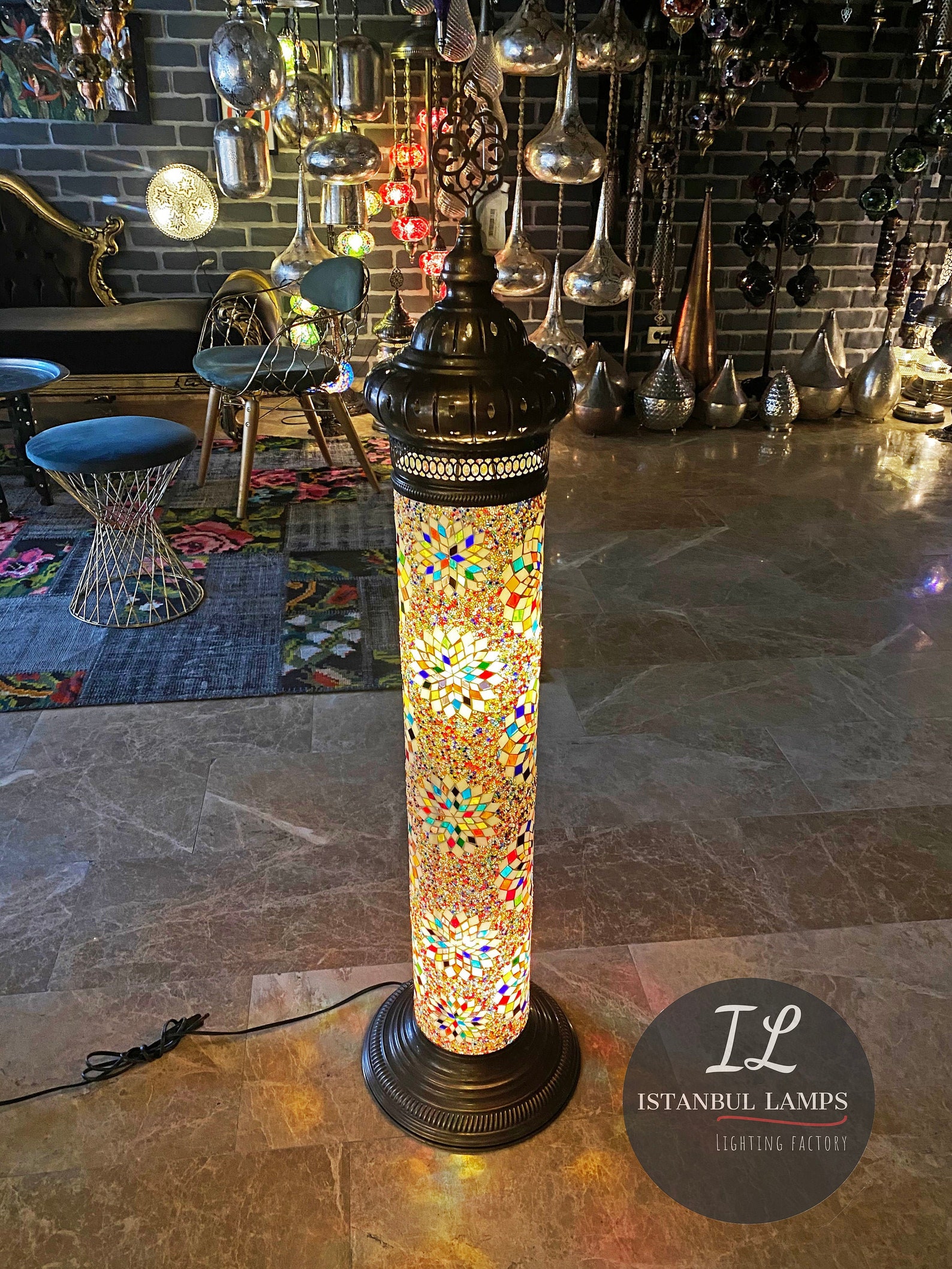 Stained Glass Turkish Mosaic Cylinder Floor Lamp Shade - Etsy UK