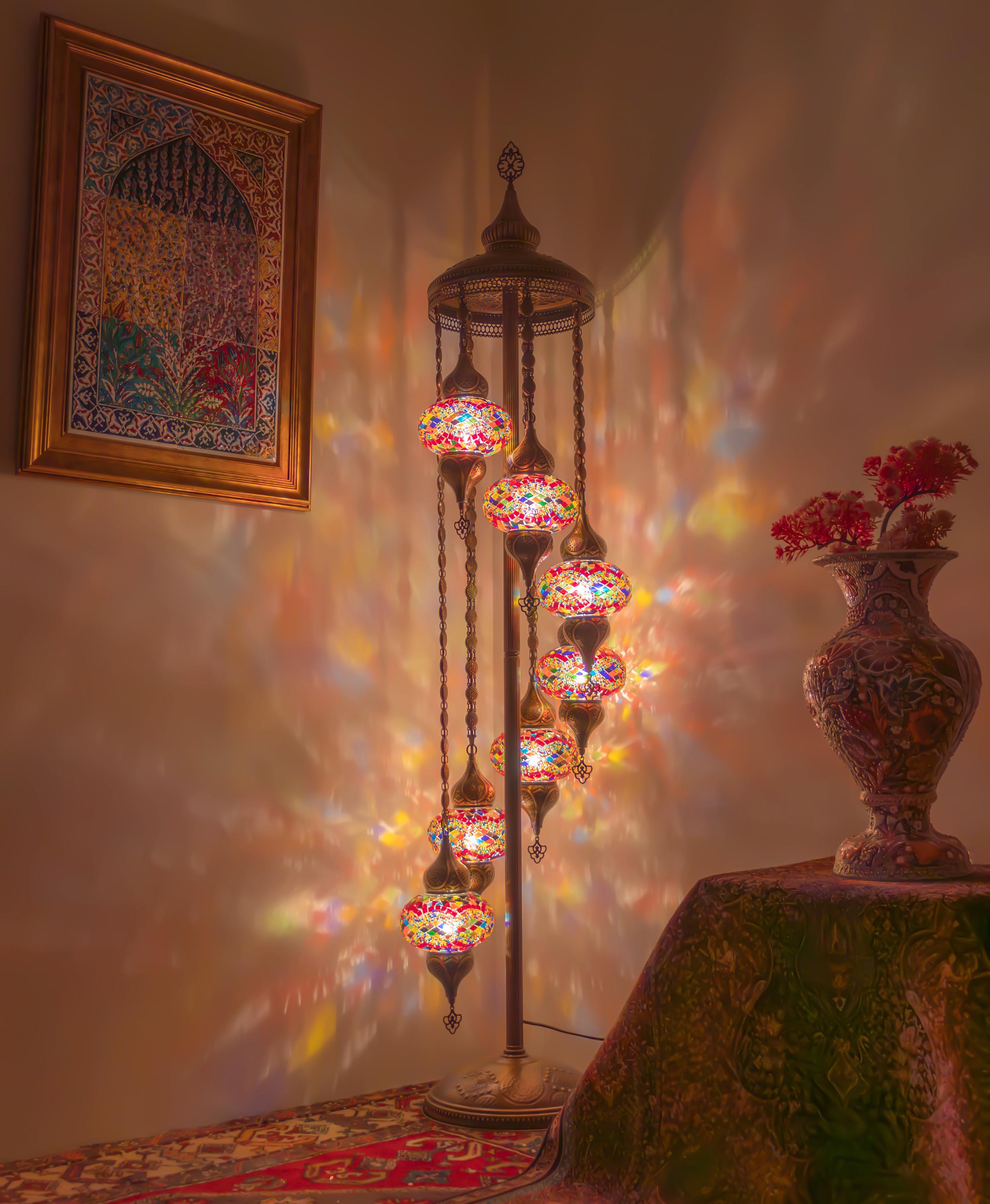 Turkish Sun Mosaic Floor Lamp: Vibrant Stained Glass for Mediterranean ...