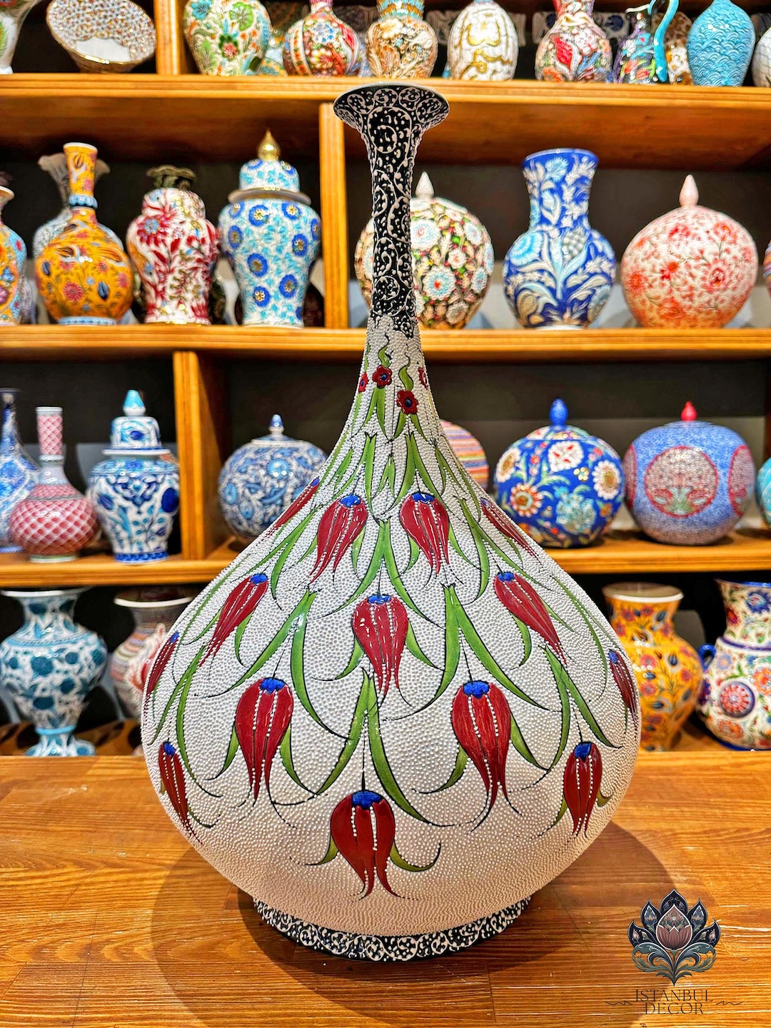 Handmade Turkish Ceramic Vase With Iznik Red Tulip Design ...