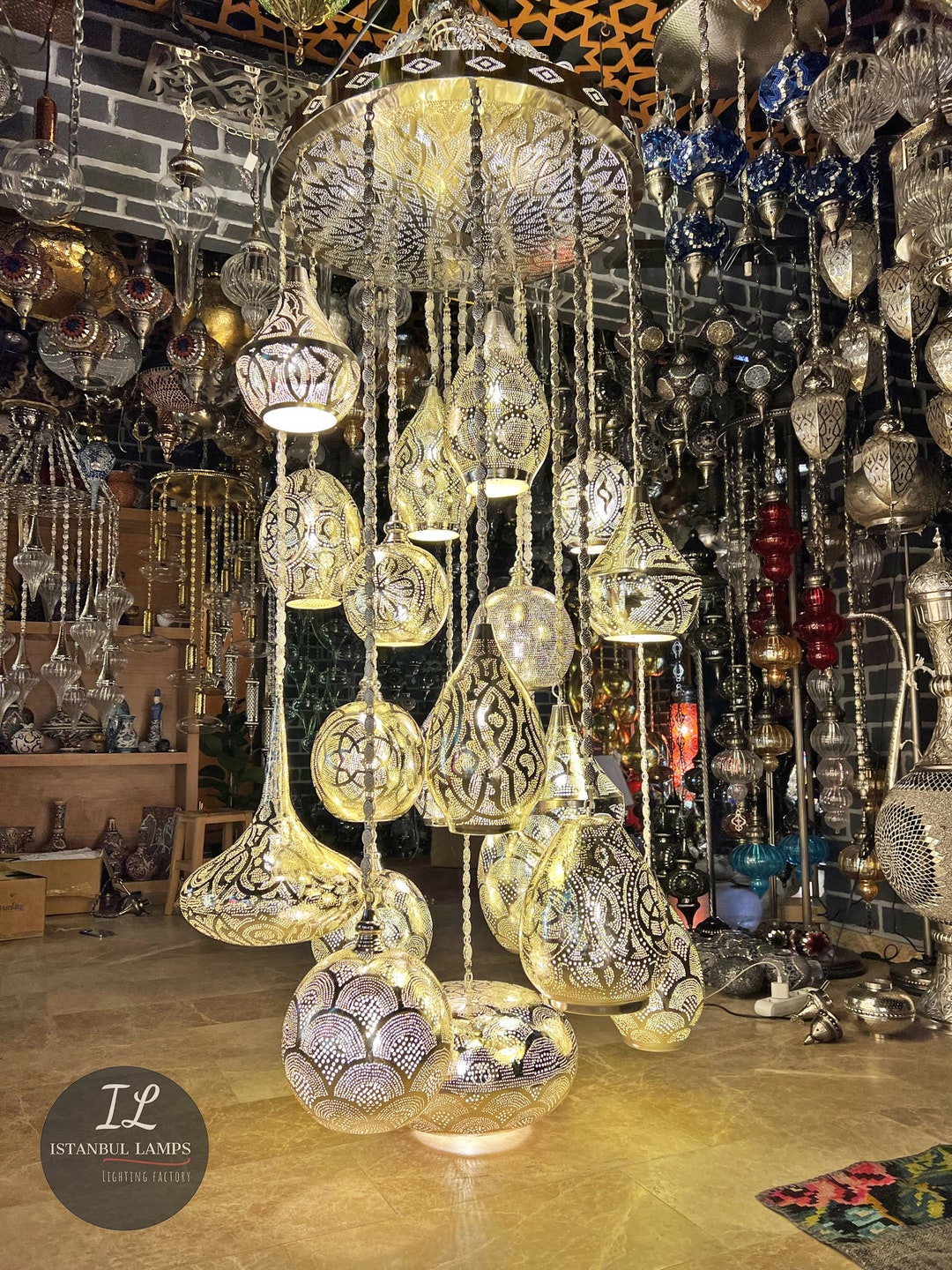 Exquisite Silver Moroccan/turkish Brass Chandelier - Illuminating ...